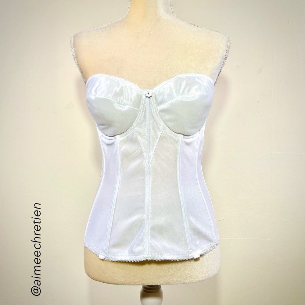 Dominique White Satin & Stretch Mesh Boned Strapless … - Gem